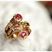 Natural Peach Ruby Oval Cut & White Diamond Handmade 18K Solid Yellow ...