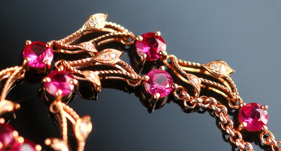 Flower Natural Colorful Ruby 18K Solid Yellow Gold Handmade - Etsy
