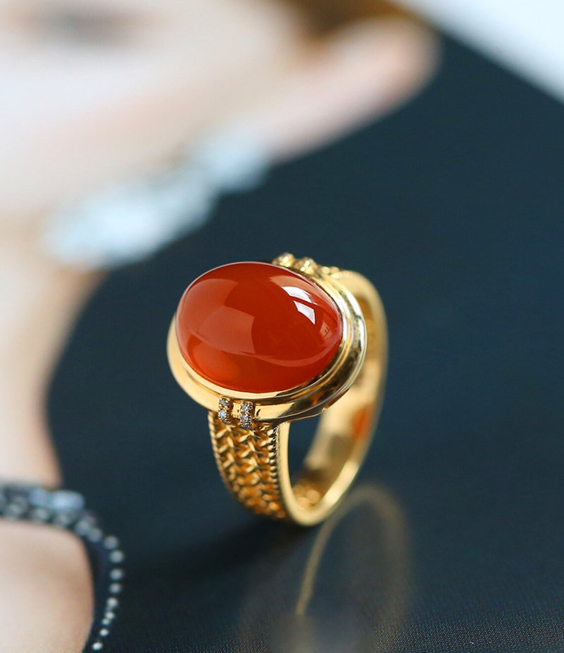 5A Natural Southern Red Agate Cabochon Cut 18K Solid Yellow | Etsy