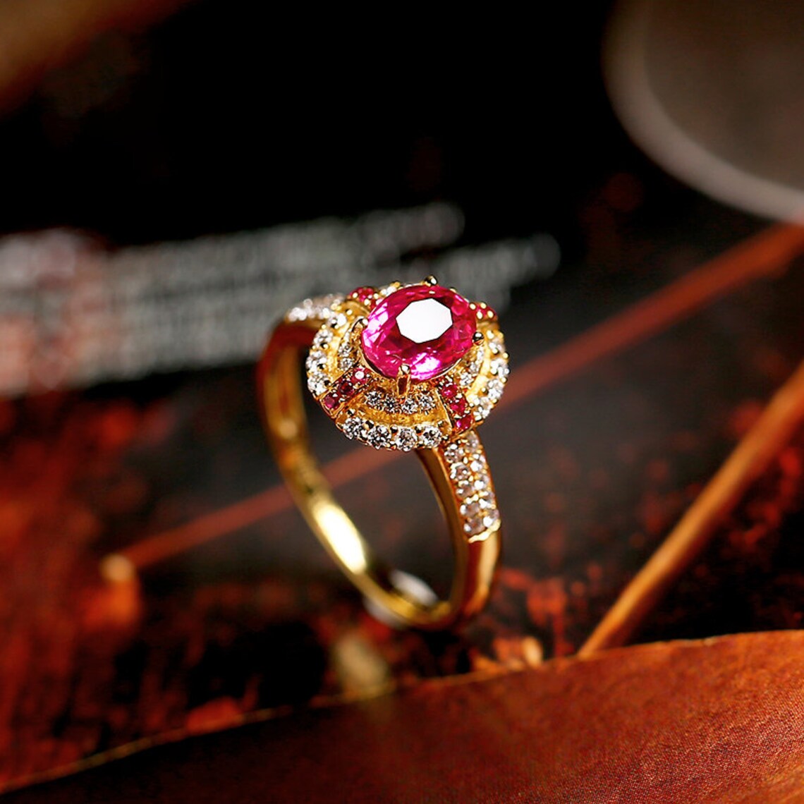 Natural Pink Peach Ruby Oval Cut 18K Solid Yellow Gold | Etsy