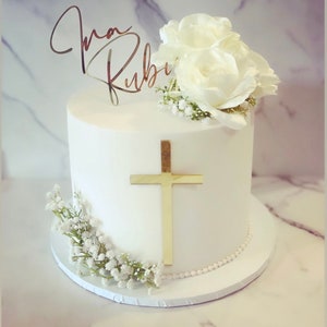 Personalized Name Cake Charm & Cross Custom Christening Cake Topper ...