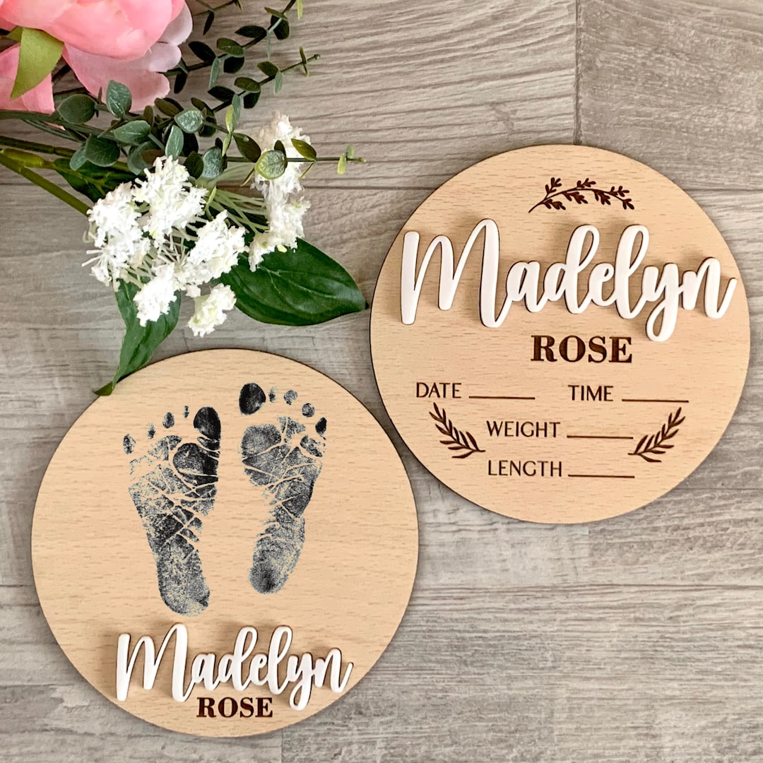 Custom Baby Footprint Sign - Personalized Baby Name Announcement Signs ...