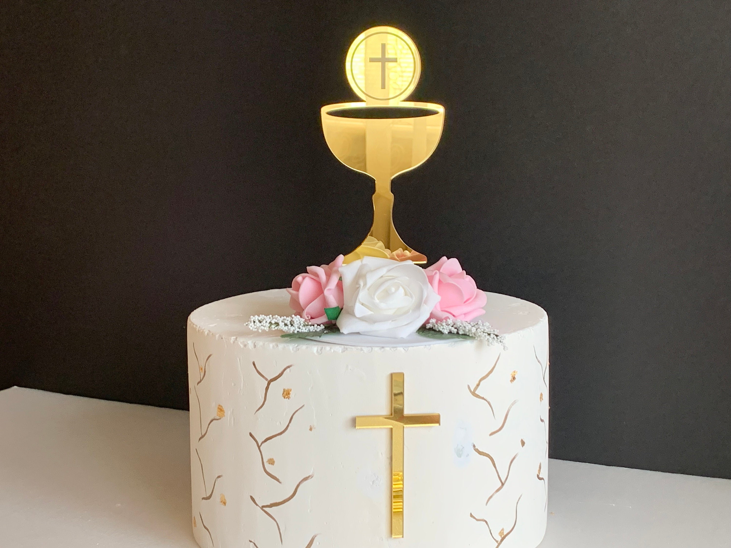 Chalice Cake Topper With Cross Cake Decor for First Communion, Baptism ...