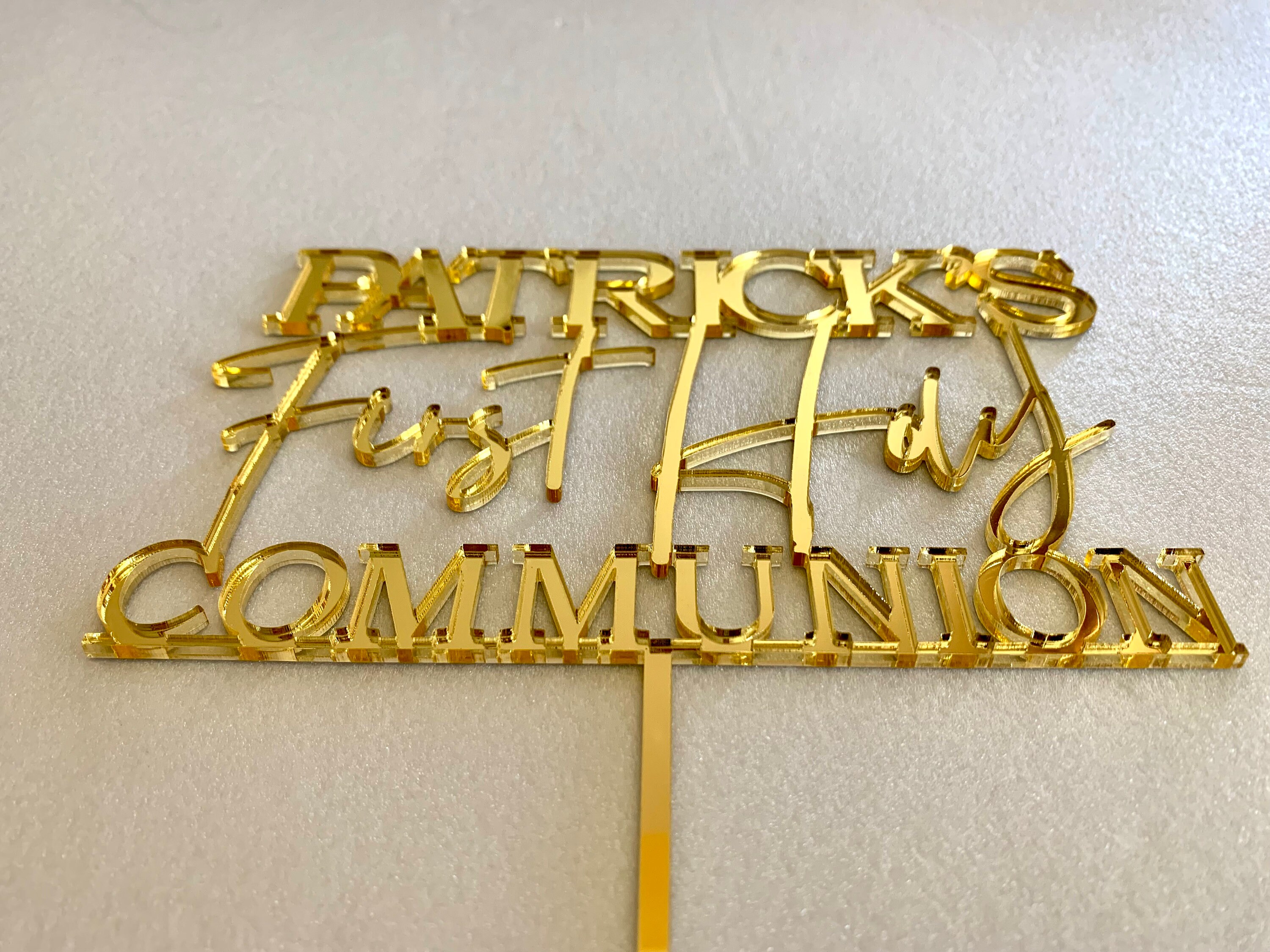 First Holy Communion Cake Topper Custom Name and Cross - Etsy