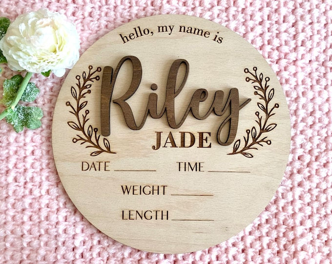 Personalized Baby Name Announcement Sign Custom 3D Wood Baby Birth ...