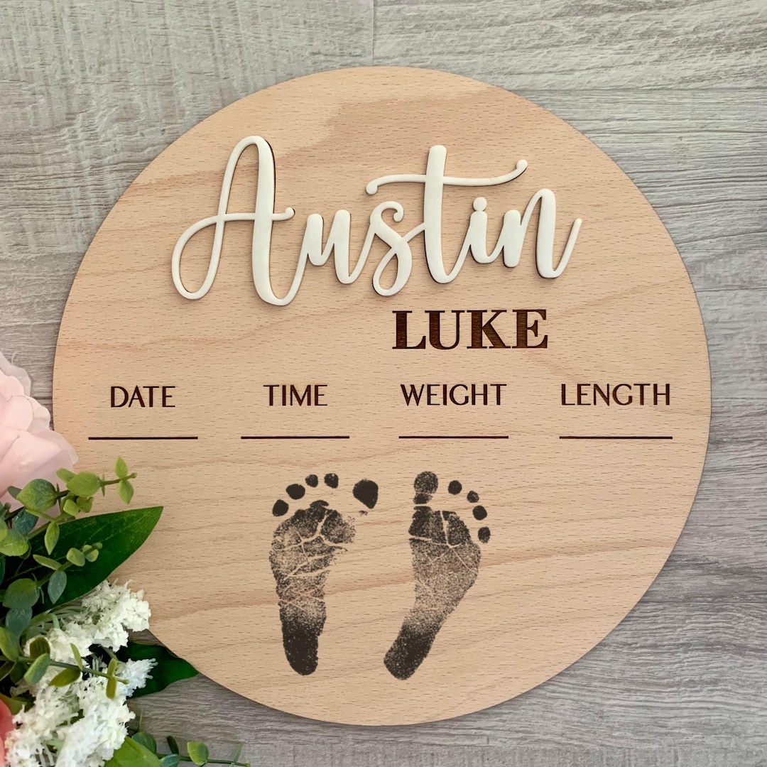 Personalized Baby Birth Stats Sign – Custom Name & Footprints - Etsy