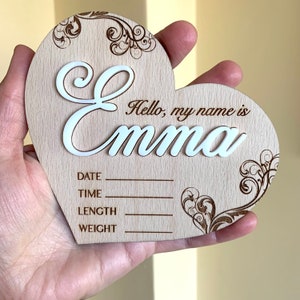Heart Announcement Sign Personalized Name Baby Birth Stats Heart ...