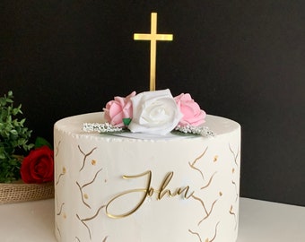 Cross Cake Charm and Personalized Name Topper - Etsy