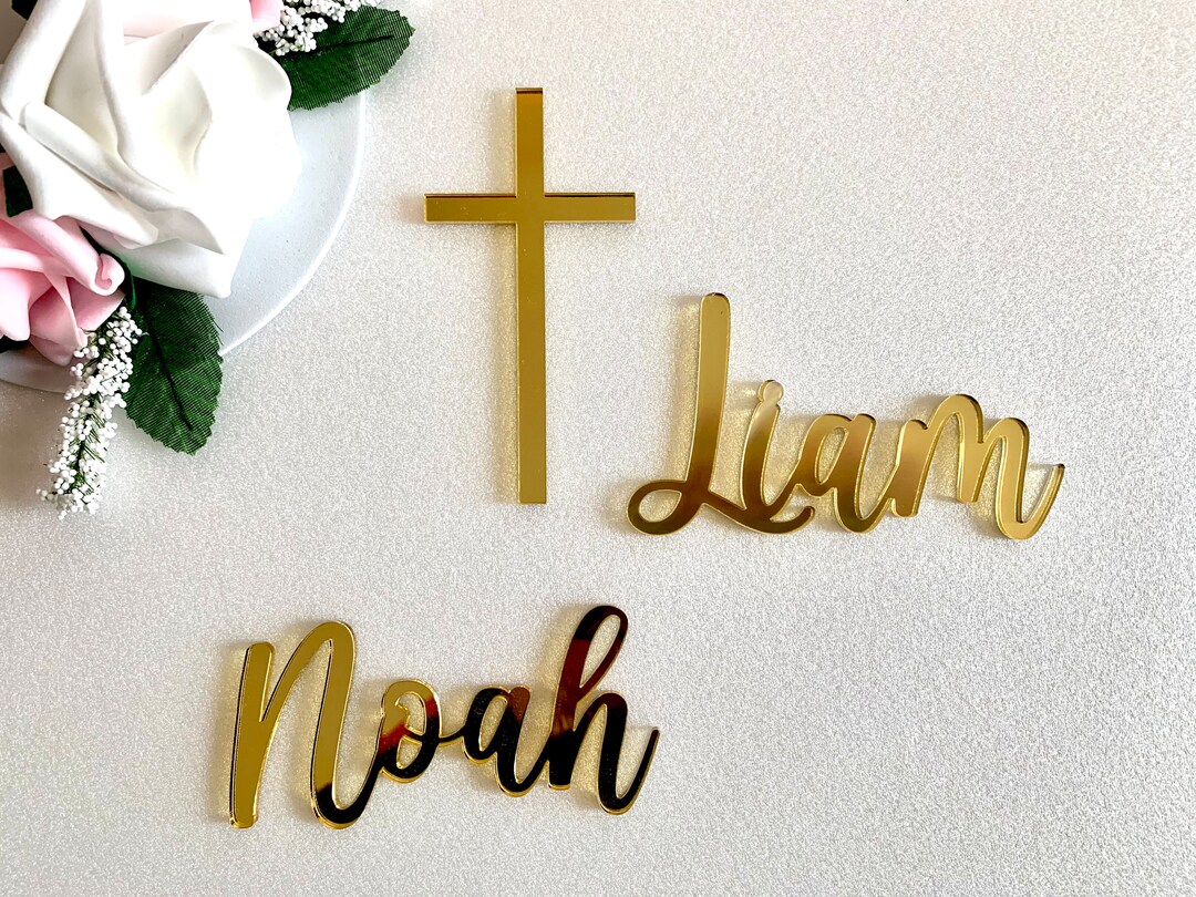 Personalized 2 Custom Names & Cross Cake Name Charms Custom Christening ...