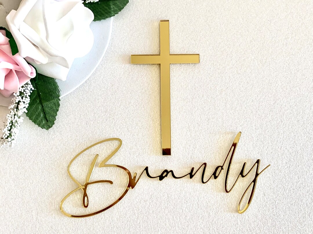 Personalized Name Cake Charm & Cross Custom Christening Cake Topper ...