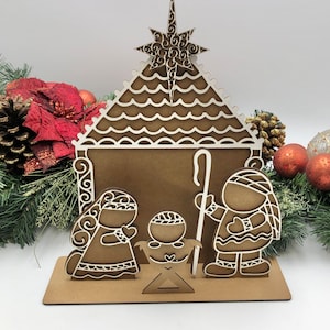 Gingerbread Nativity That Stands in a Slotted Base. Movable and Stores ...
