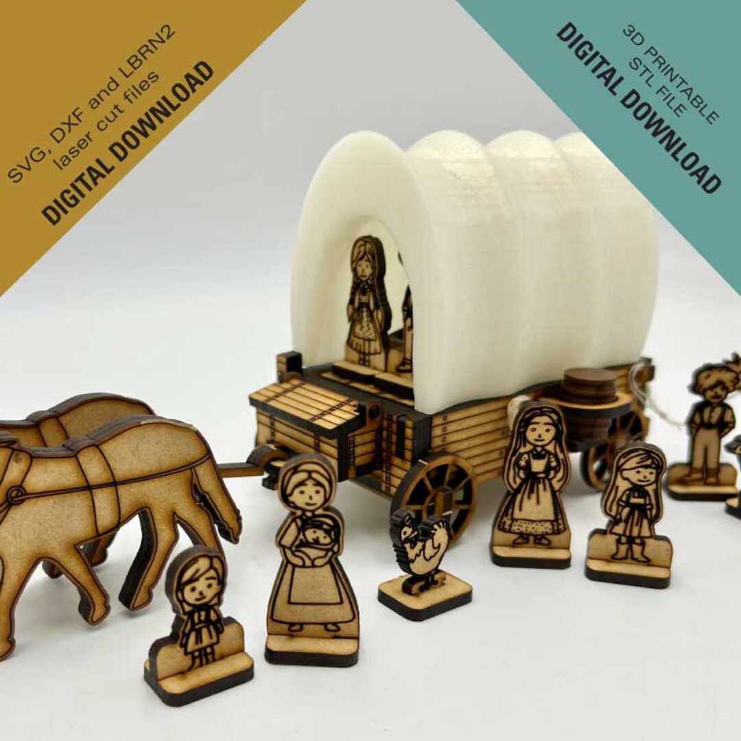 DXF, SVG, LBRN2 Download Files for Laser Cutting Your Own Covered Wagon ...