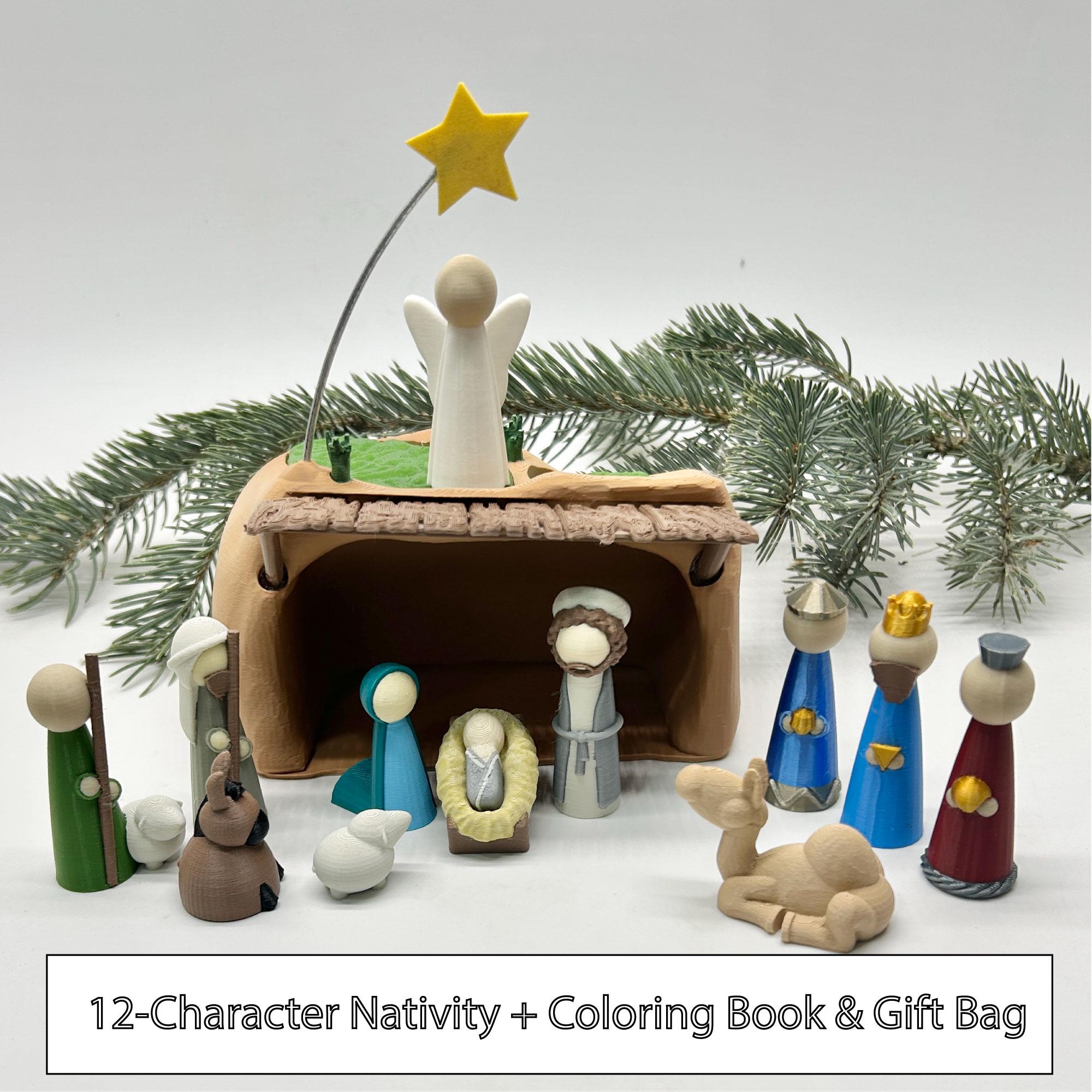 Nativity Playset – 12 Figurines, Educational Story Coloring Book ...