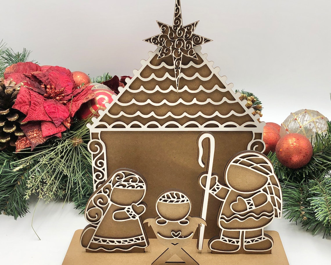 Gingerbread Nativity That Stands in a Slotted Base. Movable and Stores ...