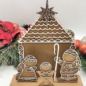 Gingerbread Nativity That Stands in a Slotted Base. Movable and Stores ...