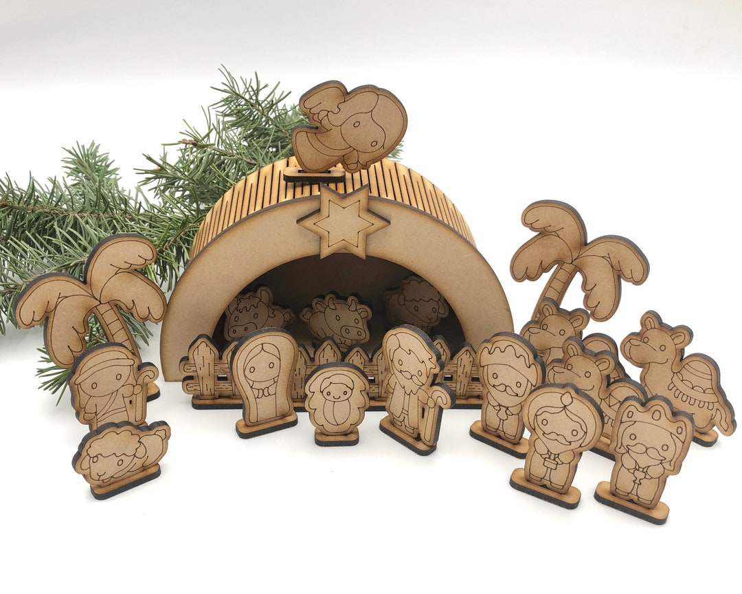 Christmas Nativity Set With 20 Figurines and Display Box With Sliding ...