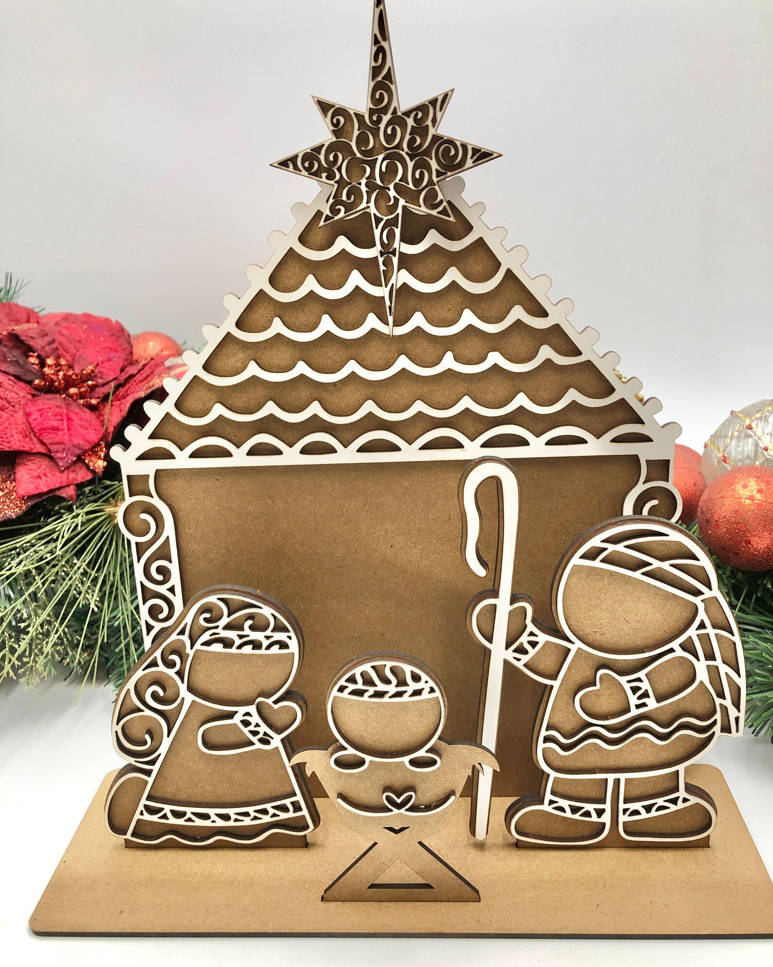 Gingerbread Nativity That Stands in a Slotted Base. Movable and Stores ...