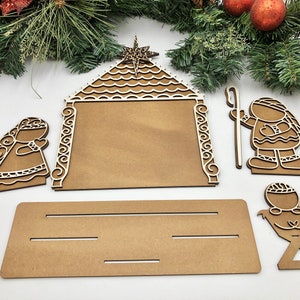 Gingerbread Nativity That Stands in a Slotted Base. Movable and Stores ...