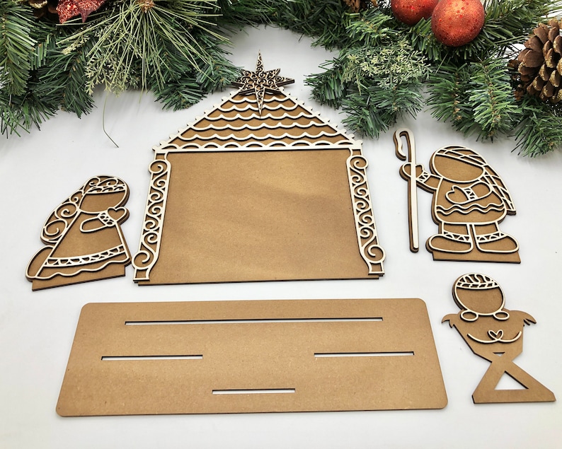 Gingerbread Nativity That Stands in a Slotted Base. Movable and Stores ...