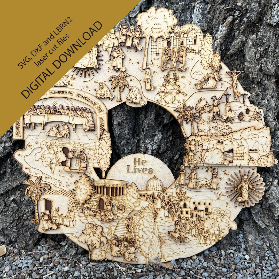 Easter Countdown Wreath Laser Cut File: Holy Week Story (SVG, DXF, PDF ...