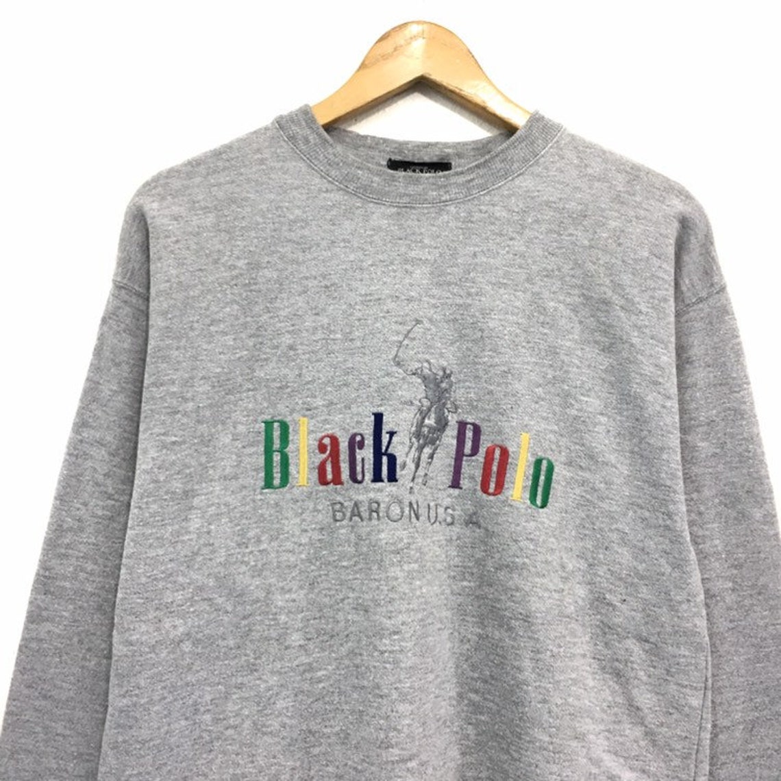 Black Polo Crewneck Sweatshirt Embroidery Multicolor Big Logo - Etsy