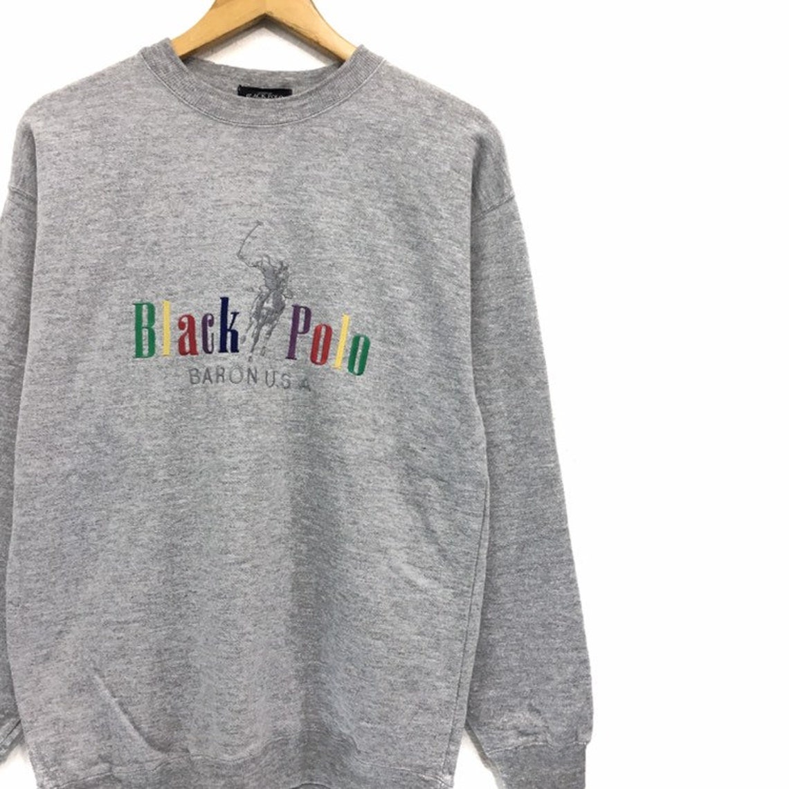 Black Polo Crewneck Sweatshirt Embroidery Multicolor Big Logo - Etsy