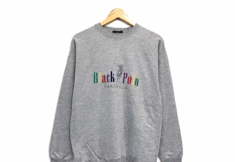 Black Polo Crewneck Sweatshirt Embroidery Multicolor Big Logo - Etsy