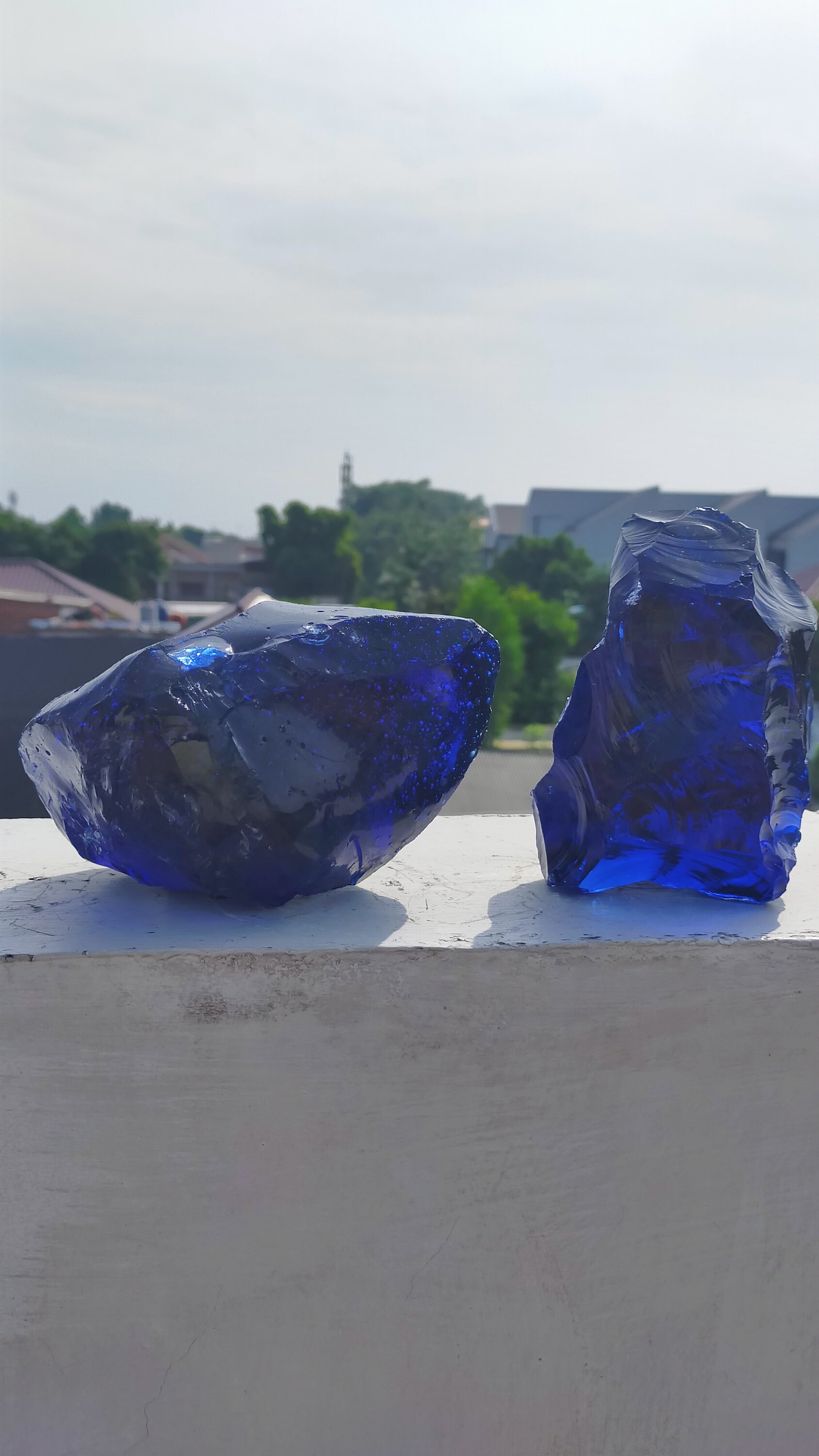 Pair of Dark Blue and Egyptian Blue Andara Monatomic Crystal Glass ...