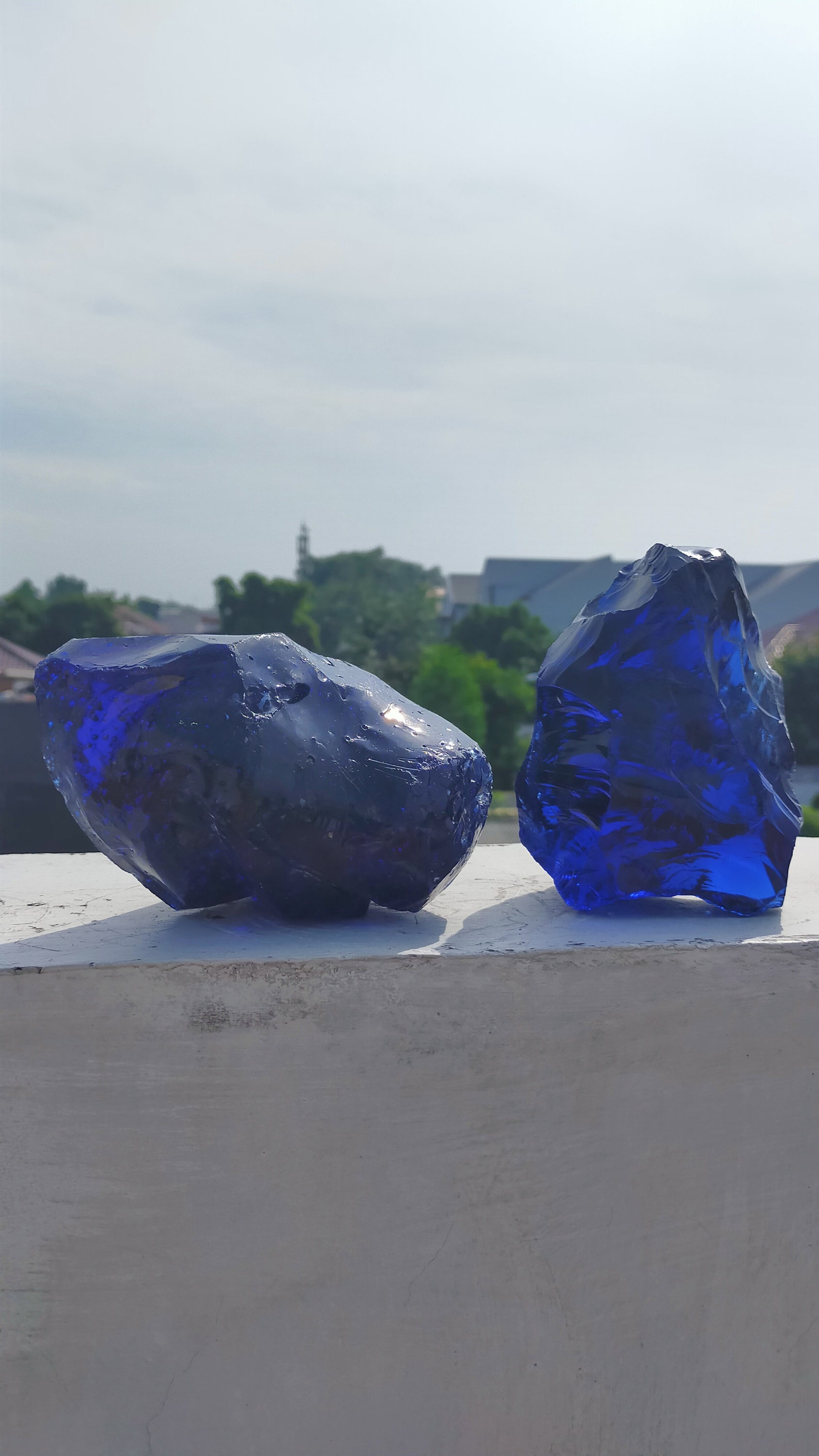 Pair of Dark Blue and Egyptian Blue Andara Monatomic Crystal Glass ...