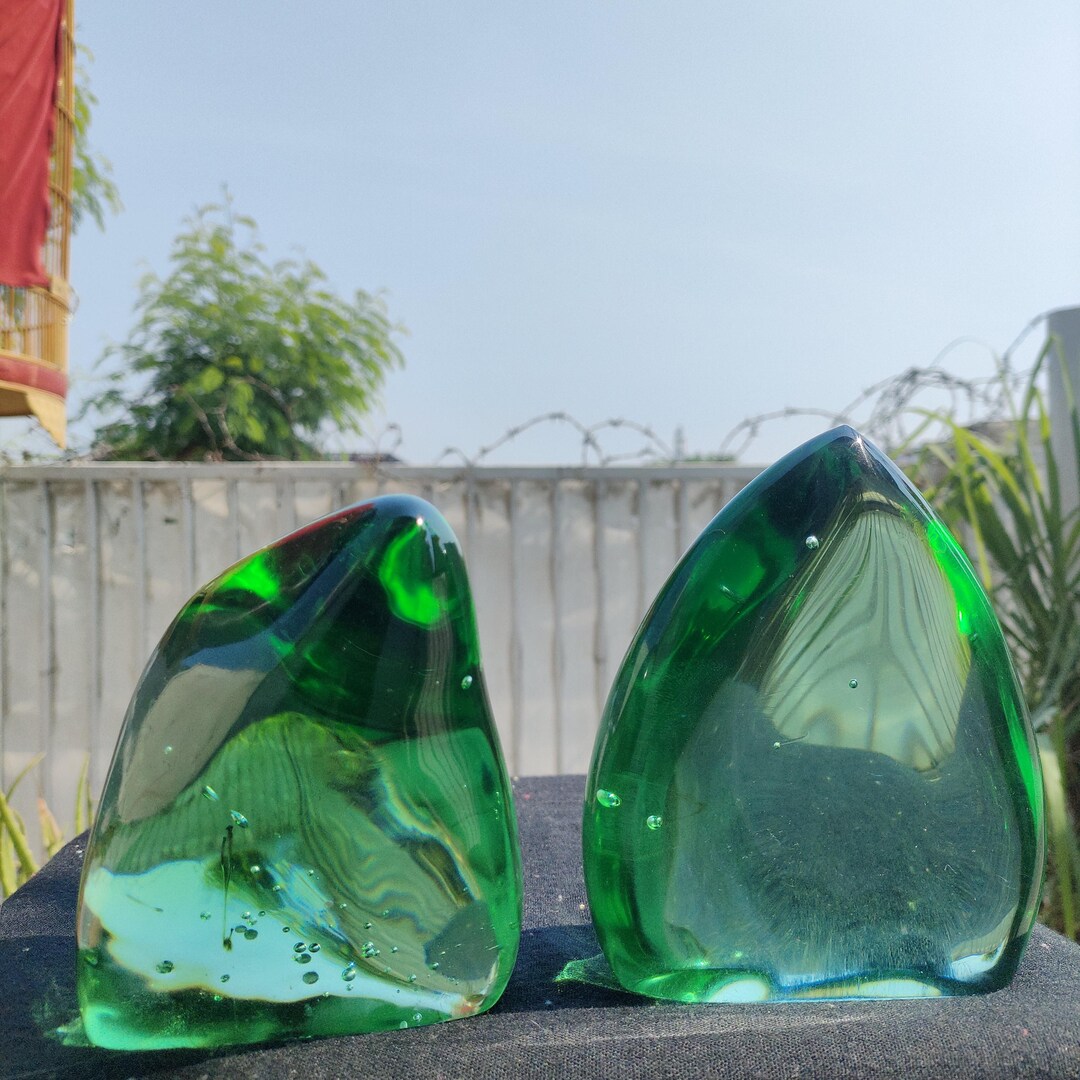 Pair of Emerald Green Andara Monatomic Crystal Glass Polished 2,45kg - Etsy