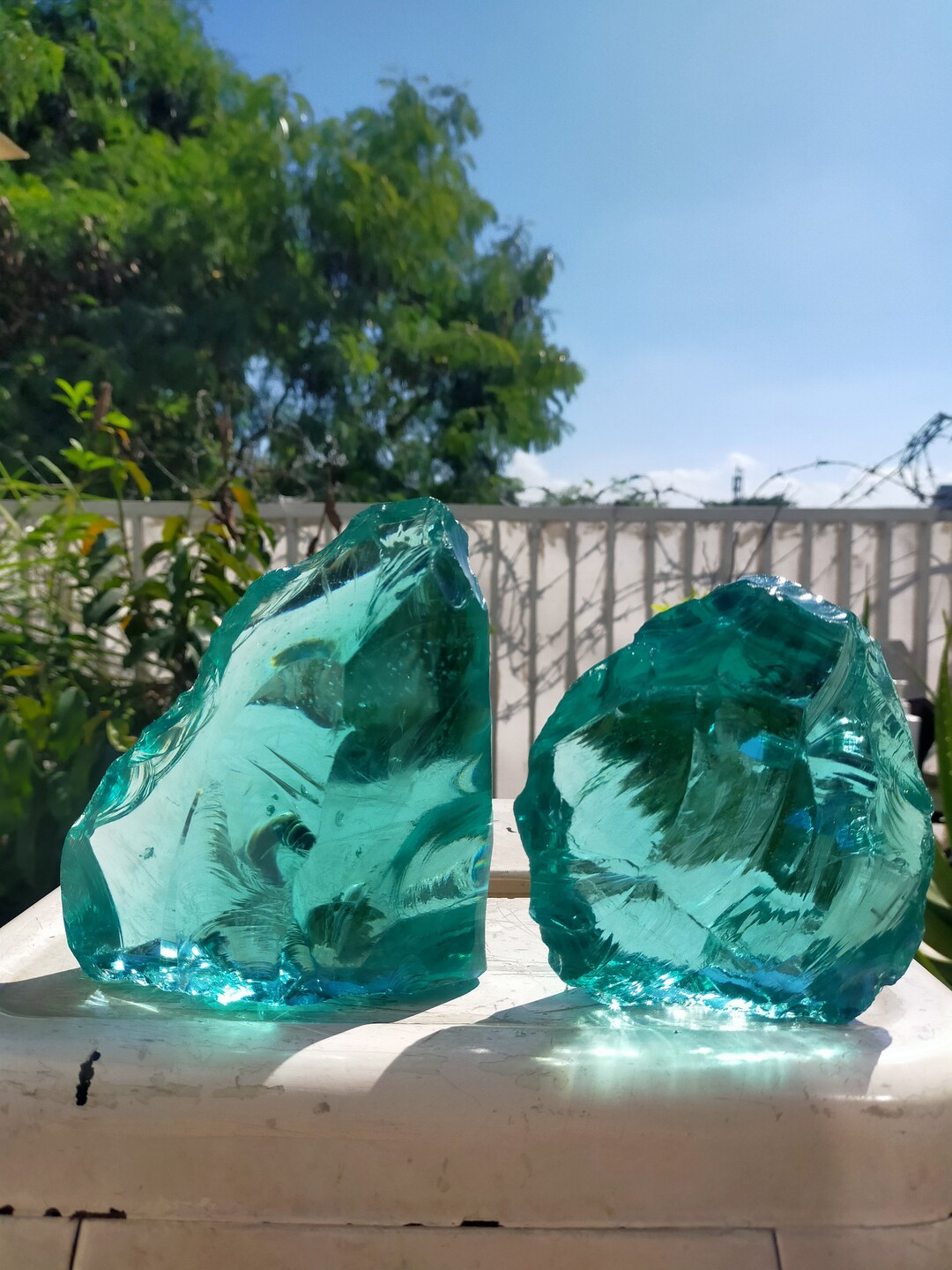 Pair of Ocean Green Andara Monatomic Crystal Glass Rough 2,15kg - Etsy