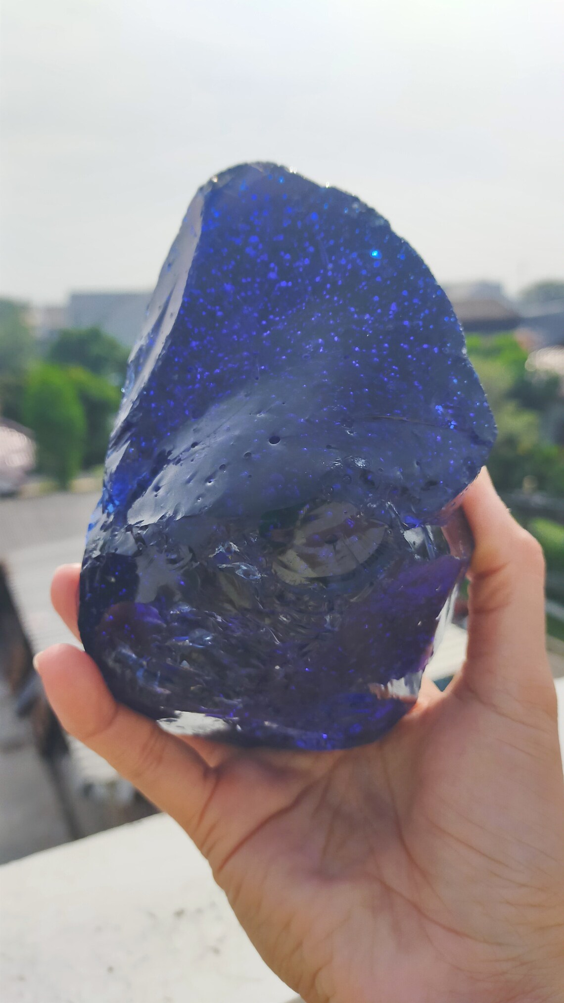 Pair of Dark Blue and Egyptian Blue Andara Monatomic Crystal Glass ...