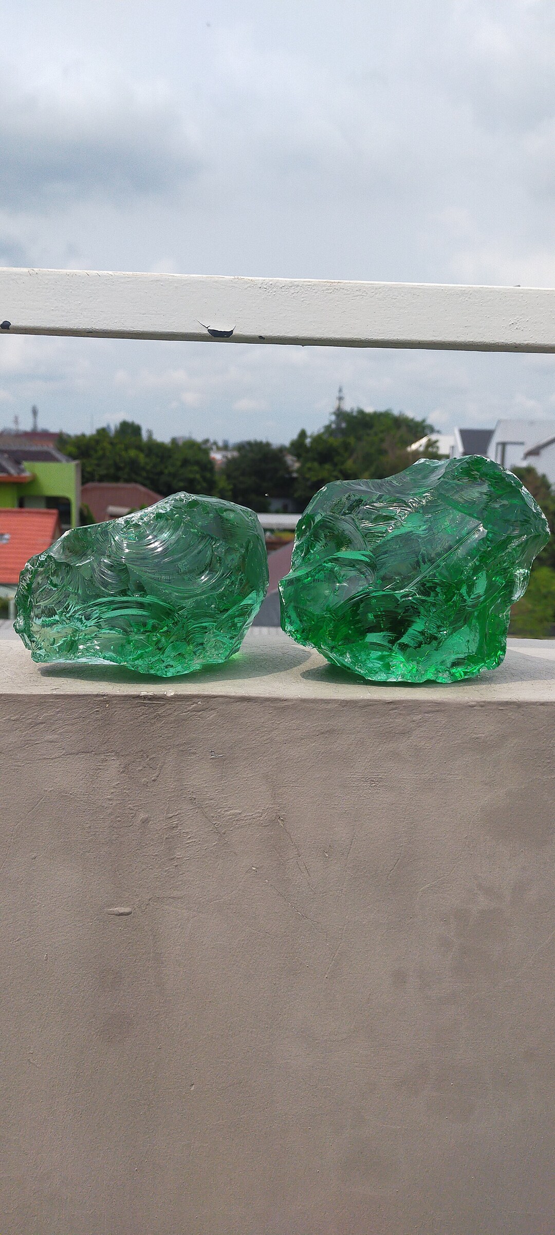 Pair of Neon Emerald Green Andara Monatomic Crystal Glass Rough 2.5kg ...