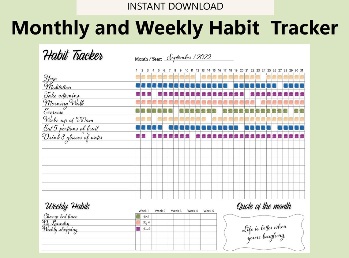 Habit Tracker Printable Monthly Tracking Weekly Tracking Chart List ...