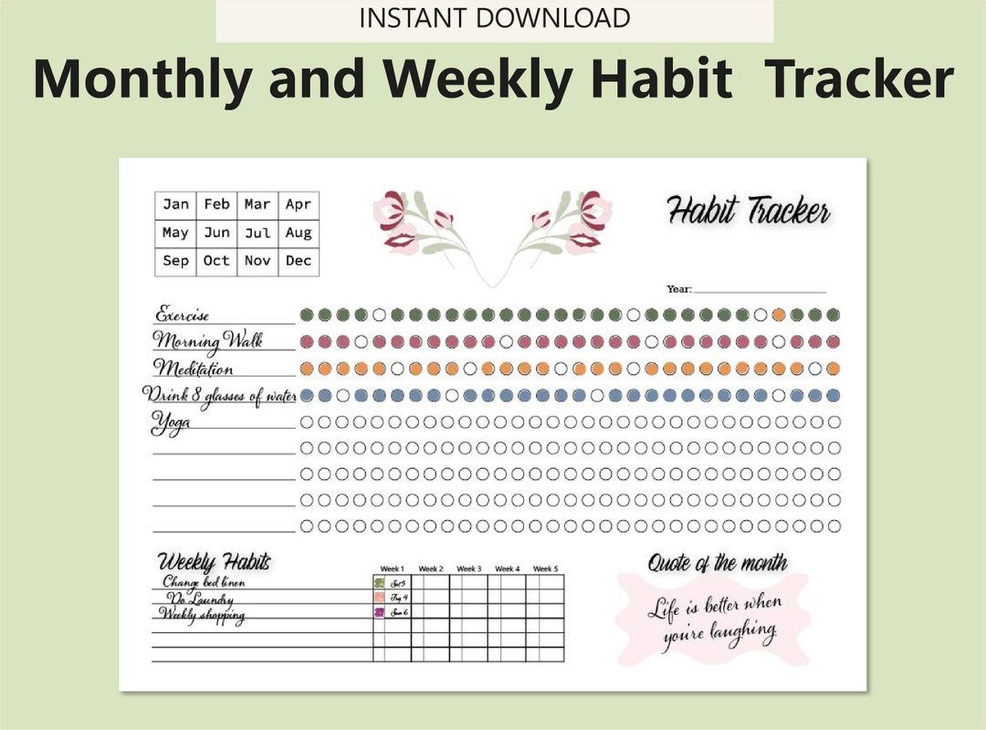Dots Tulip Habit Tracker Printable Monthly Tracking Weekly Tracking ...