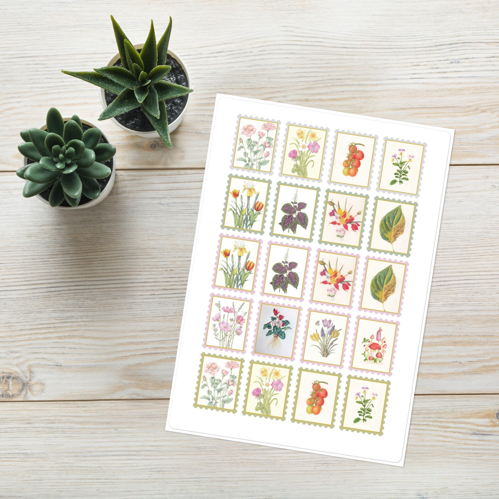 Botanical Art Sticker Stamp Sheet, Stickers Flowers Journal ...