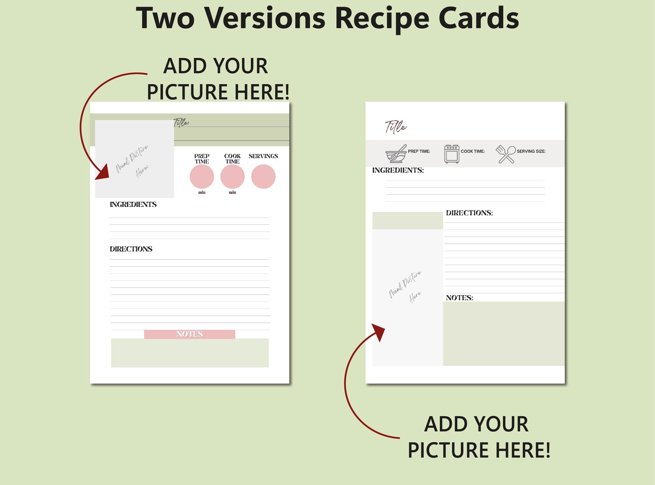 Recipe Card, Printable Recipe Card, US Letter, A4, A5, Instant Download ...
