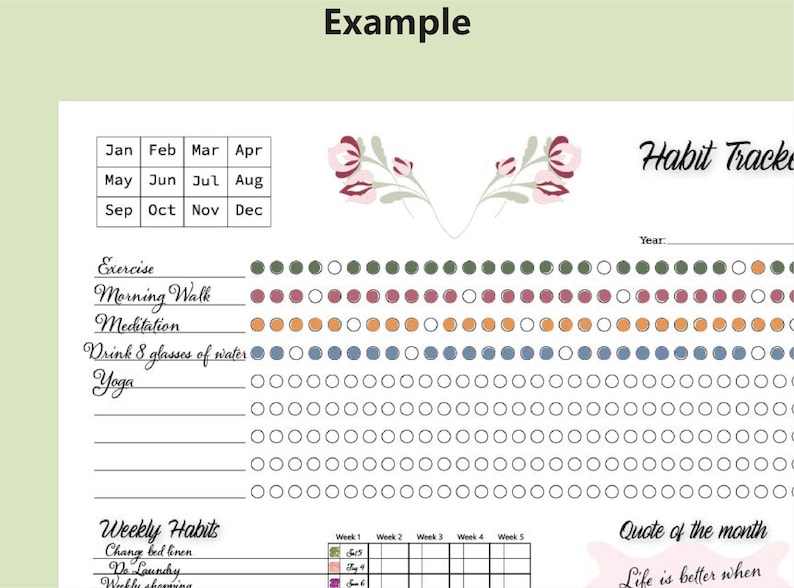 Dots Tulip Habit Tracker Printable Monthly Tracking Weekly Tracking ...