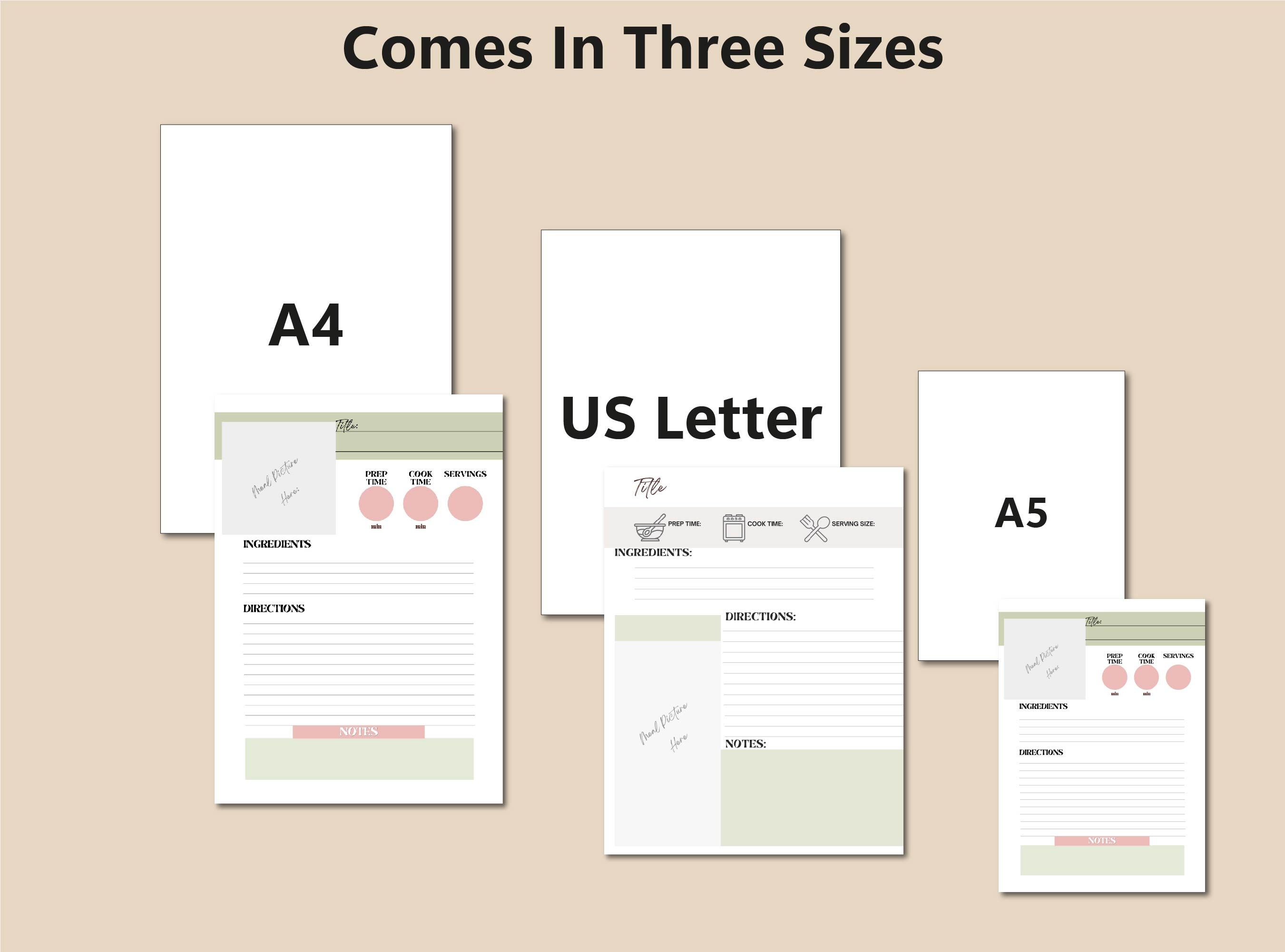 Recipe Card, Printable Recipe Card, US Letter, A4, A5, Instant Download ...