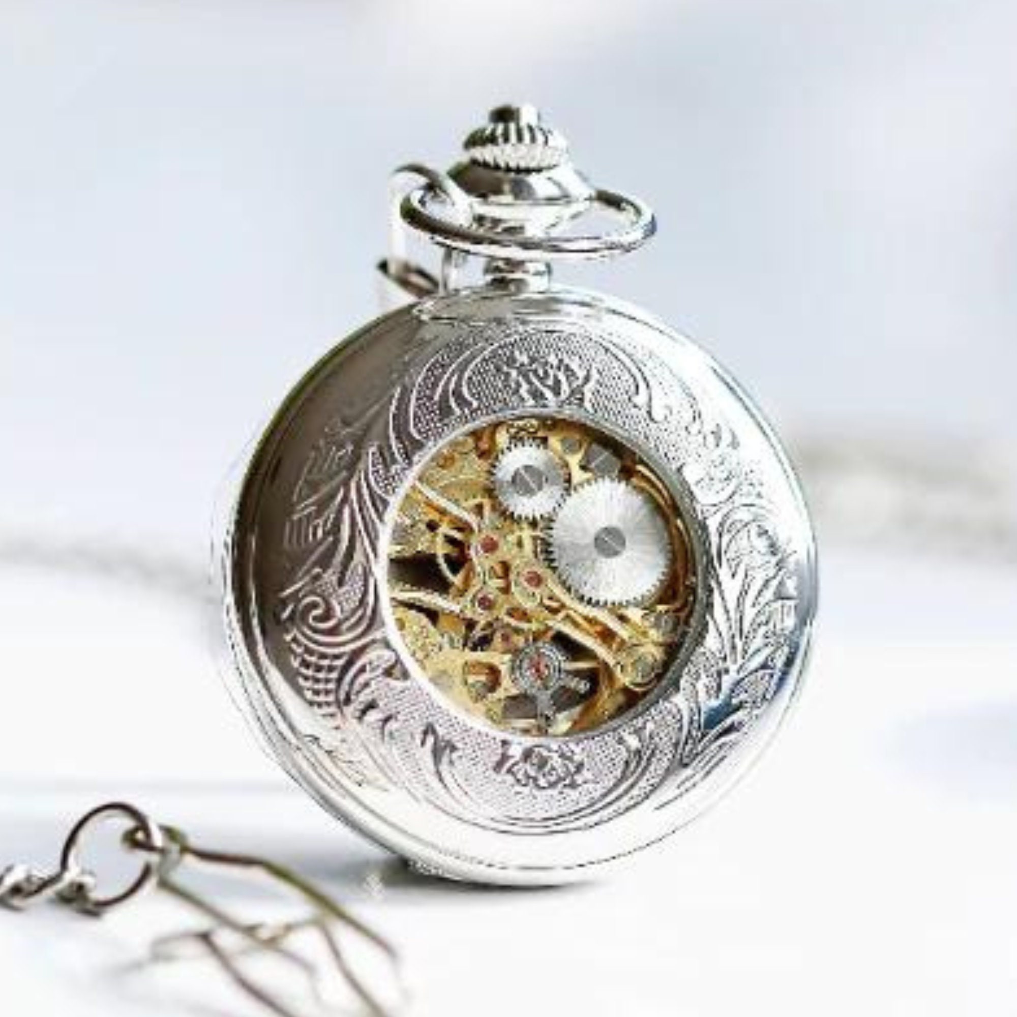 Engraved Skeleton Pocket Watch Mens Watch Roman Numerals Personalised ...