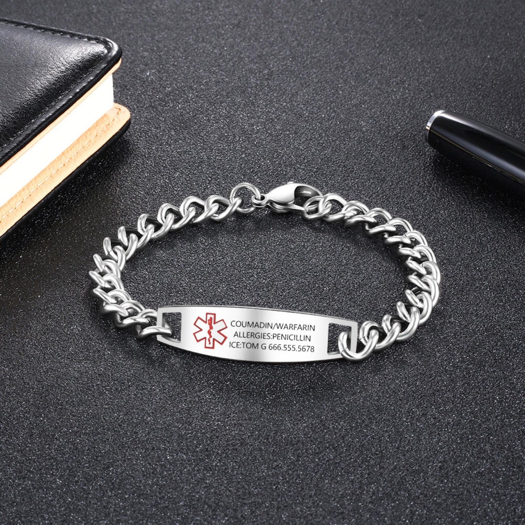 Custom Engraved Medical ID Bracelet - Stainless Steel, Personalized ...