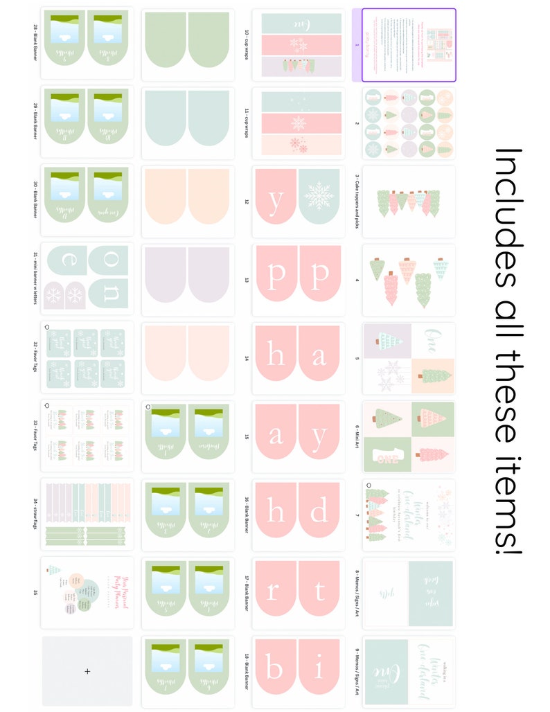 Pastel Winter One-derland Printable Party Decor Wonderland Christmas ...