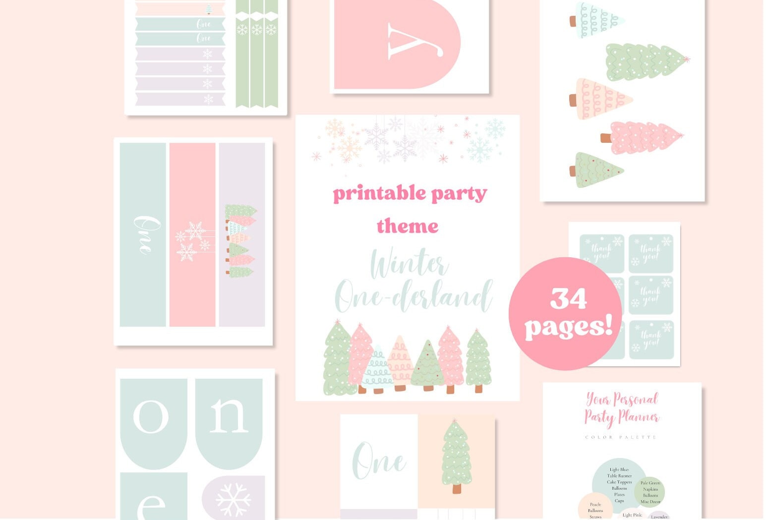 Pastel Winter One-derland Printable Party Decor Wonderland Christmas ...