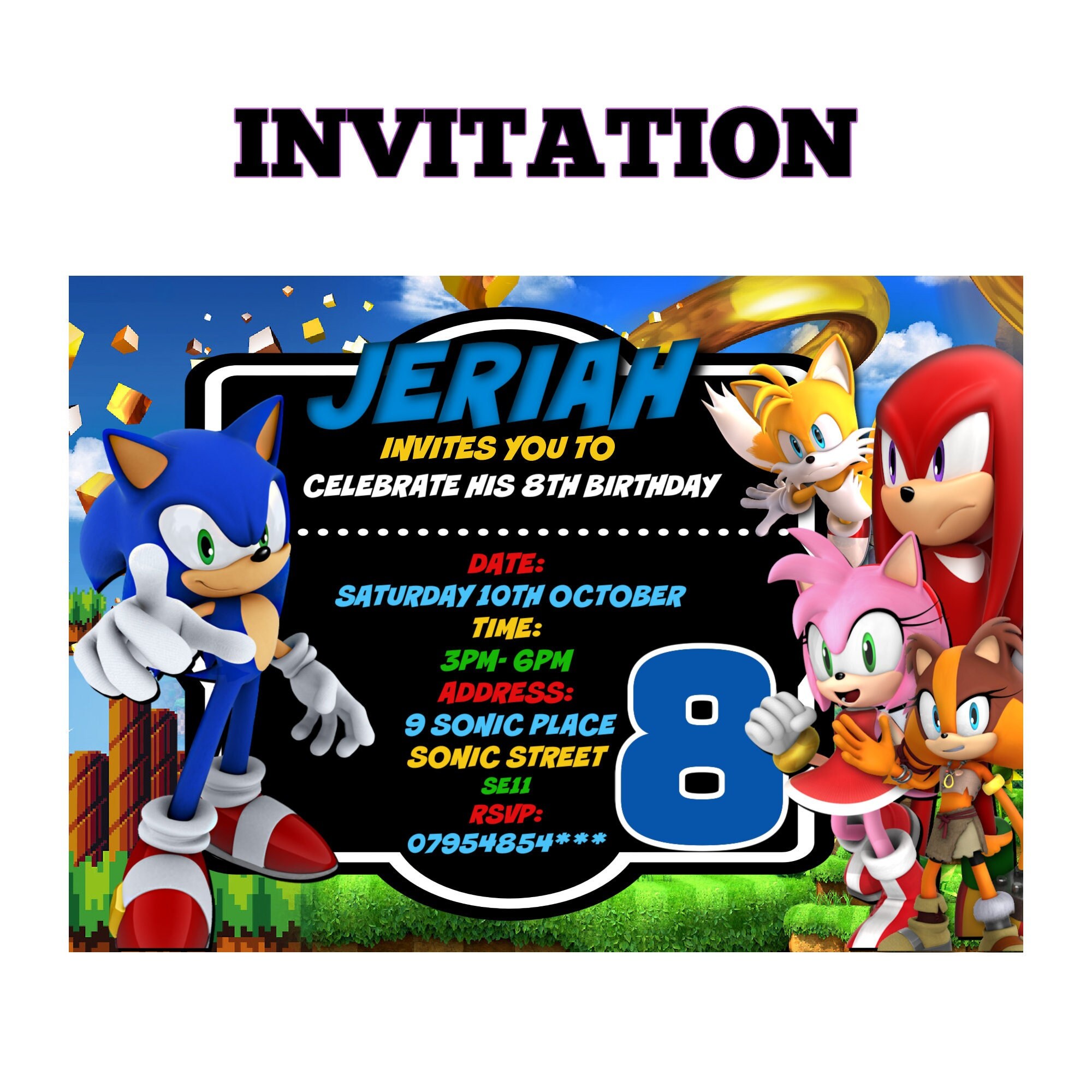 Sonic Party Sonic Invitation Invite Sonic Birthday Sonic Party Favors ...