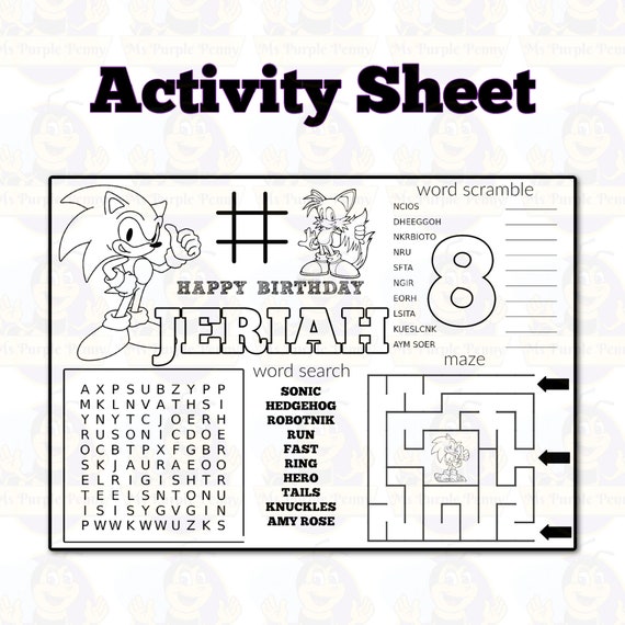 Sonic Activity Sheet Sonic Chip Bag Sonic Crisp Packet | Etsy