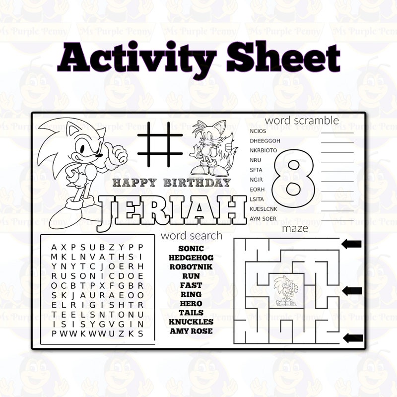 Sonic Activity Sheets for Kids - Etsy