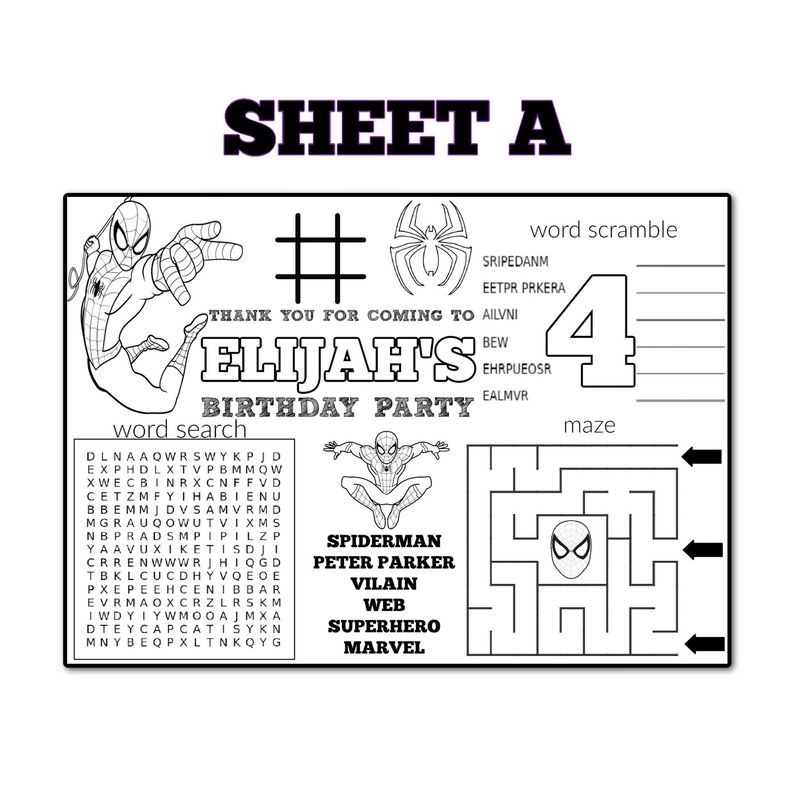 Spiderman Activity Sheet Spiderman Chip Bag Spiderman Birthday ...