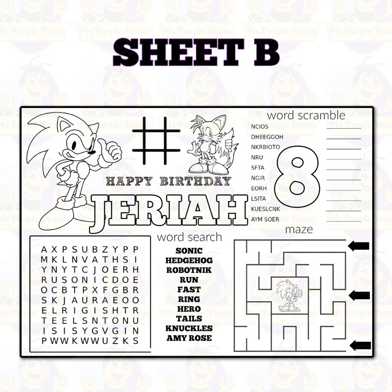 Sonic Activity Sheet Sonic Chip Bag Sonic Crisp Packet | Etsy