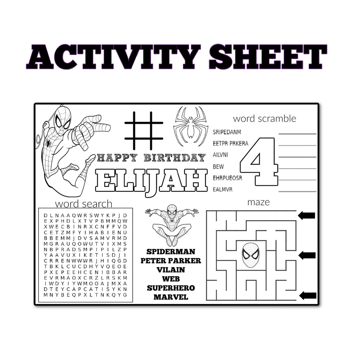 Spiderman Activity Sheet Spiderman Chip Bag Spiderman Birthday ...