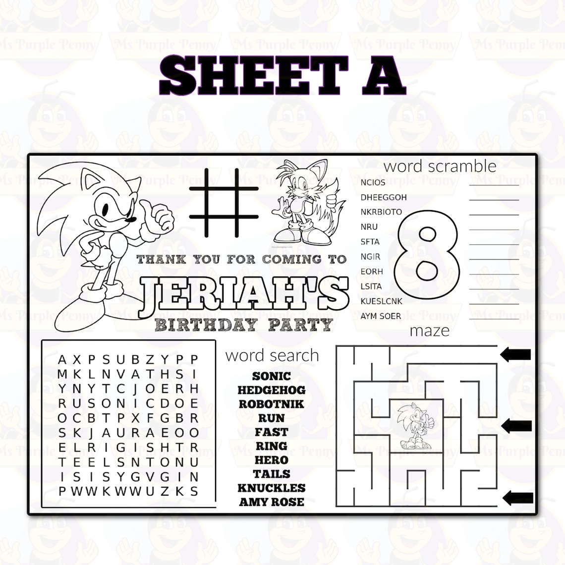 Sonic Activity Sheet Sonic Chip Bag Sonic Crisp Packet | Etsy